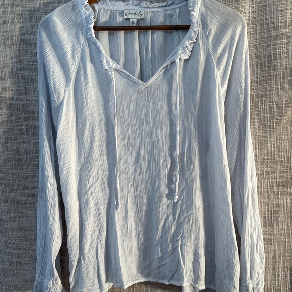 Wonderly | Tops | Powder Blue Blouse Lt Blue Long Sleeved Top Lt Blue ...
